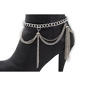 Women Boot Bracelet Western Hip Hop Fashion Jewelry Silver Metal Chain Fringe Tassel Wave Charms
