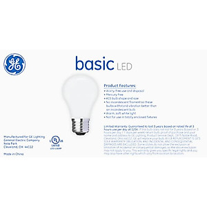(4 Bulbs) GE Basic LED A15, Dimmable, 40 watt Equivalent, Soft White, HD Light, Medium Base Ceiling Fan LED Light Bulb