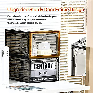 Amllas 10 Pack Shoe Boxes Stackable,Upgraded Sturdy Shoe Storage Boxes with Clear Magnetic Door,Multifunctional Sneaker Storage, Shoe Box Organizer Fit up to US Size 12 Gray(13.8”x 9.84”x 7.1”)