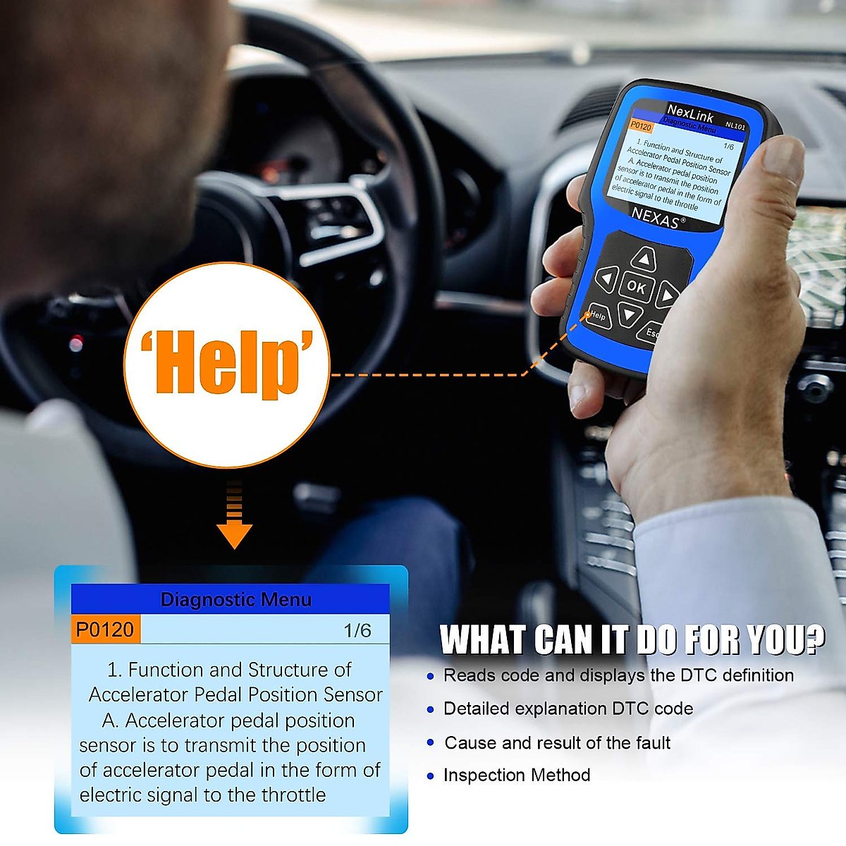 NEXAS NL101 OBD2 Scanner Diagnostic Tool & Battery Tester, Check Car Engine Light Code Reader Scan Tool with Full OBDII Function Live Data Stream for All Vehicles, Free Protective Case & Update