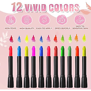 12 Colors Glow In The Dark Under Black Light Face & Body Paint, Black Light Glow Body Paint Makeup Fluorescent Neon Face Painting Crayons Kit for Halloween Costume Holiday Masquerades Club Makeup