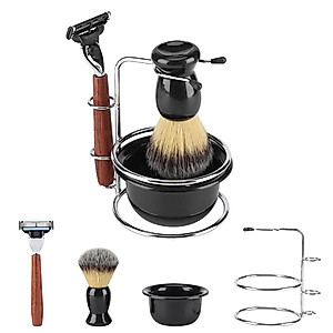 4Pcs Shaving Kit, Mens Shaving Brush Set for Men Gift, Includes Manual Razor + Stainess Steel Stand Holder + Shaving Brush+ Shaving Bowl, Great Gift Options for Your Man, Husband, Father or Brother