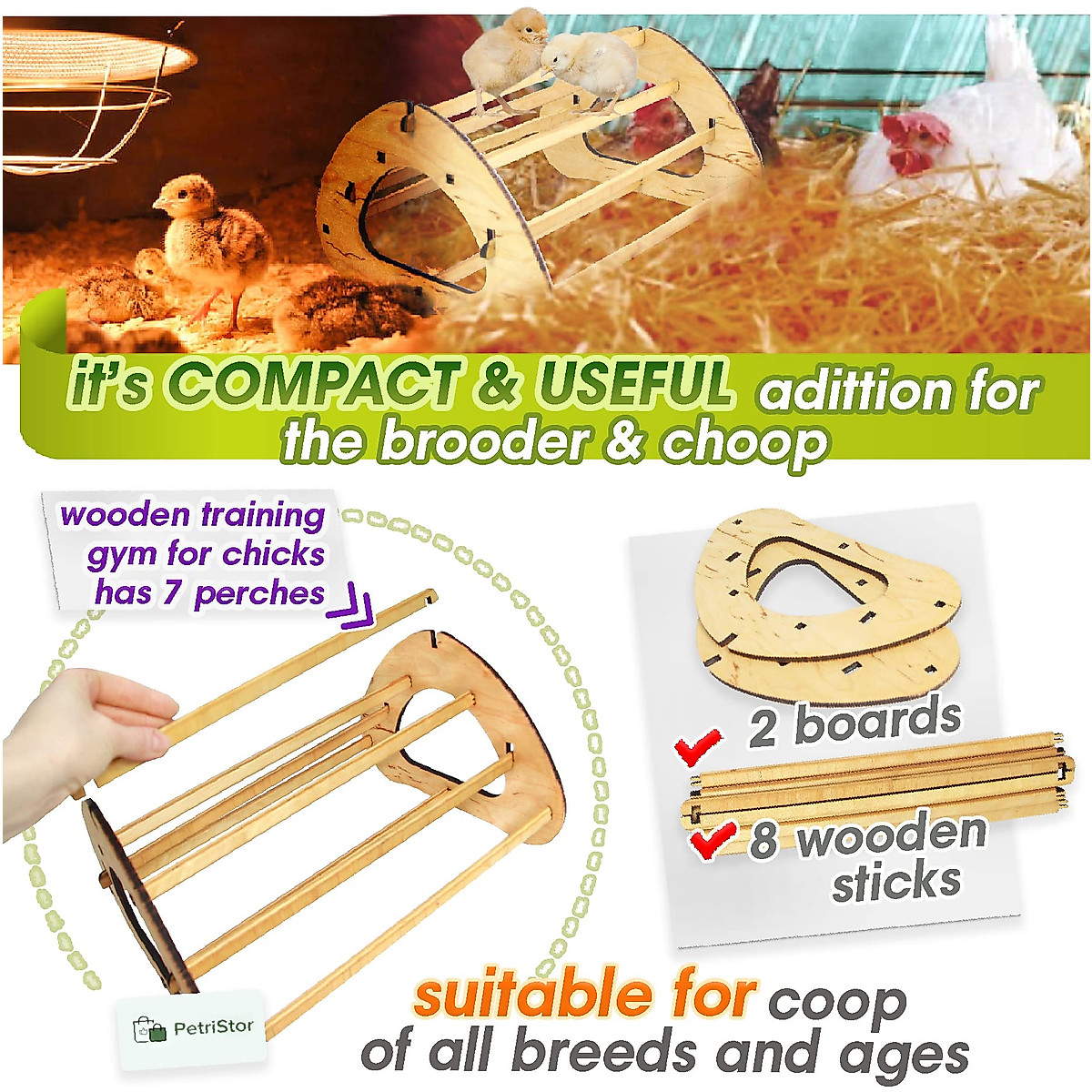 Wooden Chicken Perch for Baby Chick - Chick Roosting Bar with 7 Crossbars - Chick Roost for Brooder - Chicken Roosting Bars - Baby Chick Perch - Baby Chicken Toy