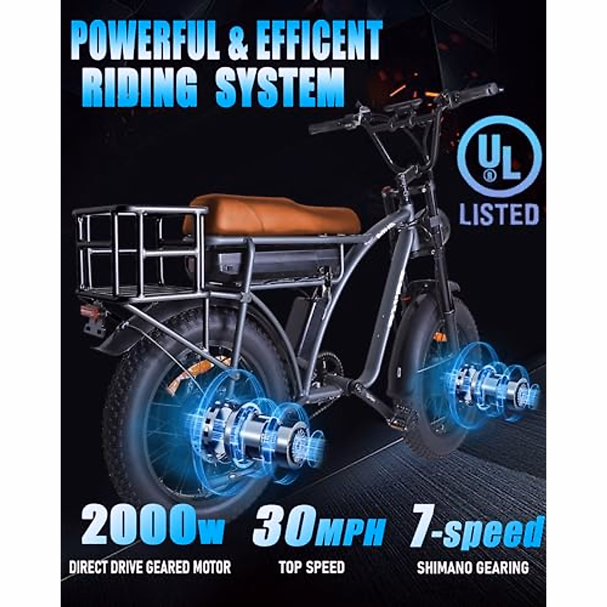 IBIKE Electric Bike for Adults, 2000W Dual Motor Ebike 20" x4.0 Fat Tires Electric Bicycle 48V 18Ah Removable Battery 7-Speed Mountain Ebike City Commuter Road Snow Cargo E-Bike