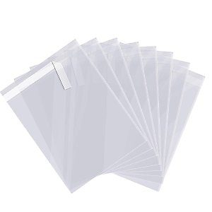 DeELF 9 x 12 Inch Clear Cellophane Bags, 200ct Self-Adhesive Sealing Strip Treat Bags in Bulk, Plastic Cello Bags for Safe Packing Food, Cookies, Candies, Fruits, Clothes and Shirts, 1.6Mil Thickness