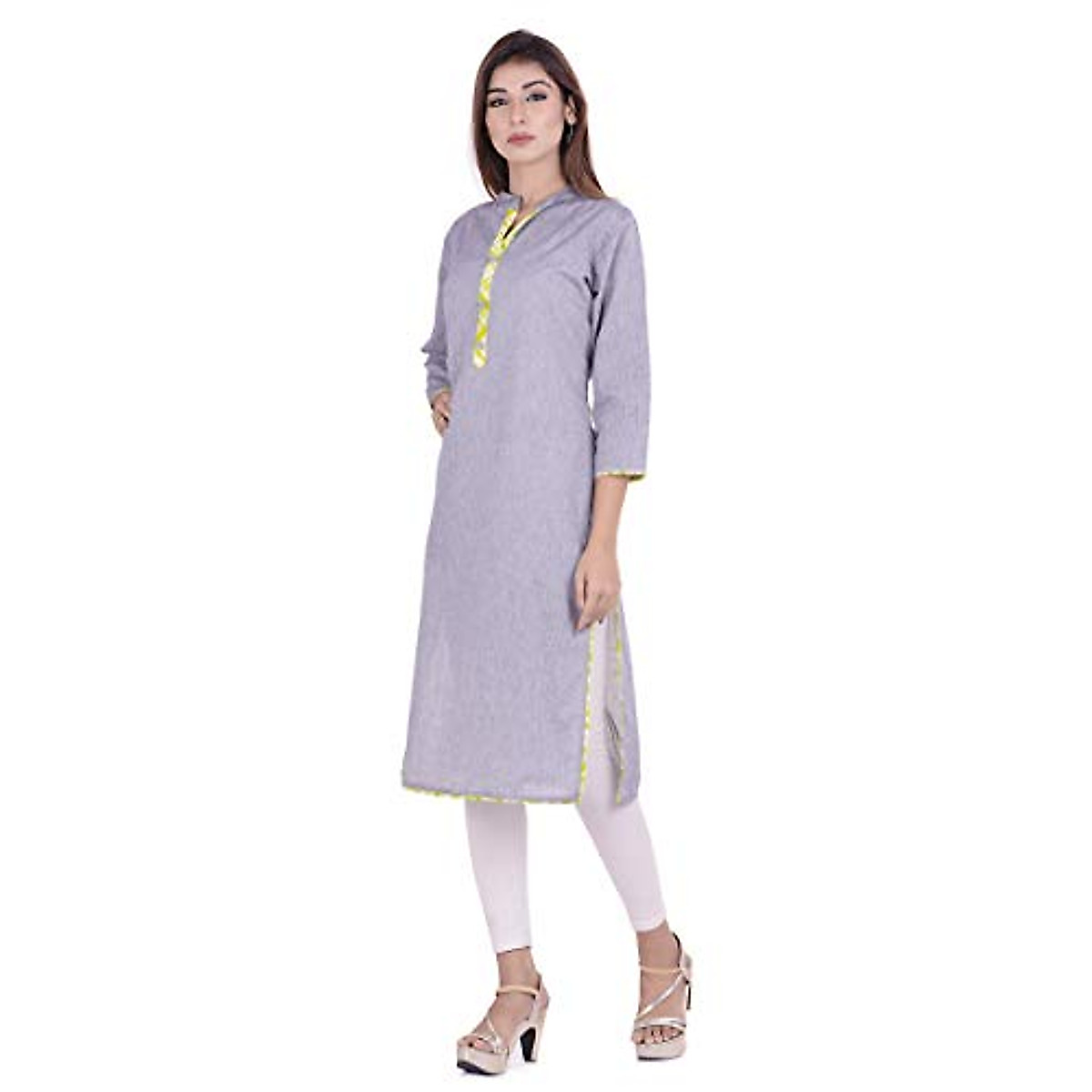 Indian Women's Plain Cotton Kurti Grey Top By Chichi, Medium