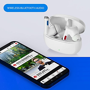 Hearing Amplifier Earbuds - Rechargeable, Wireless Bluetooth Audio and Personal Sound Enhancement Device Aids for Adults Seniors with Noise Canceling, Feedback Reduction and Portable Charging Case