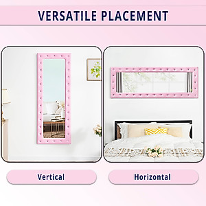 Full Length Mirror with Stand – Burst-Proof, Crystal Tufted Design for Bedroom, Girls Room, and More – Large, Wall Mounted, Floor Length Mirror with Shatterproof Glass and Versatile Mounting - Pink