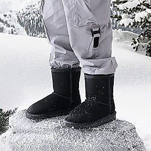 DREAM PAIRS Girls Boys Boots Kids Faux Fur Lined Winter Mid Calf Snow Boots Shorty-K Black Size 2 Little Kid