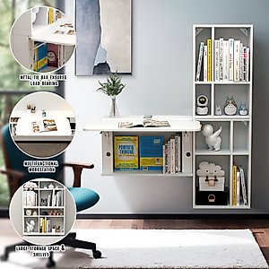 Bixiaomei 80'' Floating Desk with Storage Shelves, Wall Mounted Desk Laptop Computer Writing Study Table, Folding Drop Leaf Table, Multifunctional Computer Workstation for Small Space