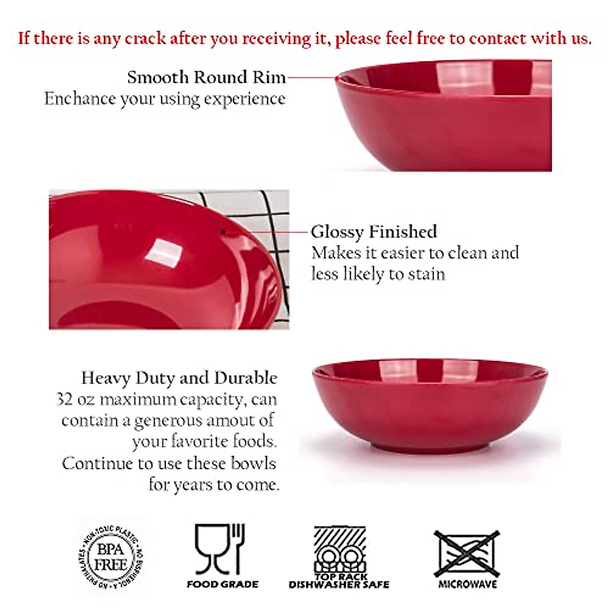 KOXIN-KARLU Melamine Bowls, 7.5-inch Pasta Bowls Salad Bowl, set of 6 in 6 Assorted Colors