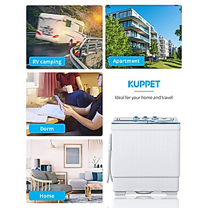 KUPPET Compact Twin Tub Portable Mini Washing Machine 26lbs Capacity, Washer(18lbs)&Spiner(8lbs)/Built-in Drain Pump/Semi-Automatic (White&Blue)