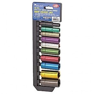 10 Piece 3/8" Drive SAE Deep Wall Color Coded Socket Set