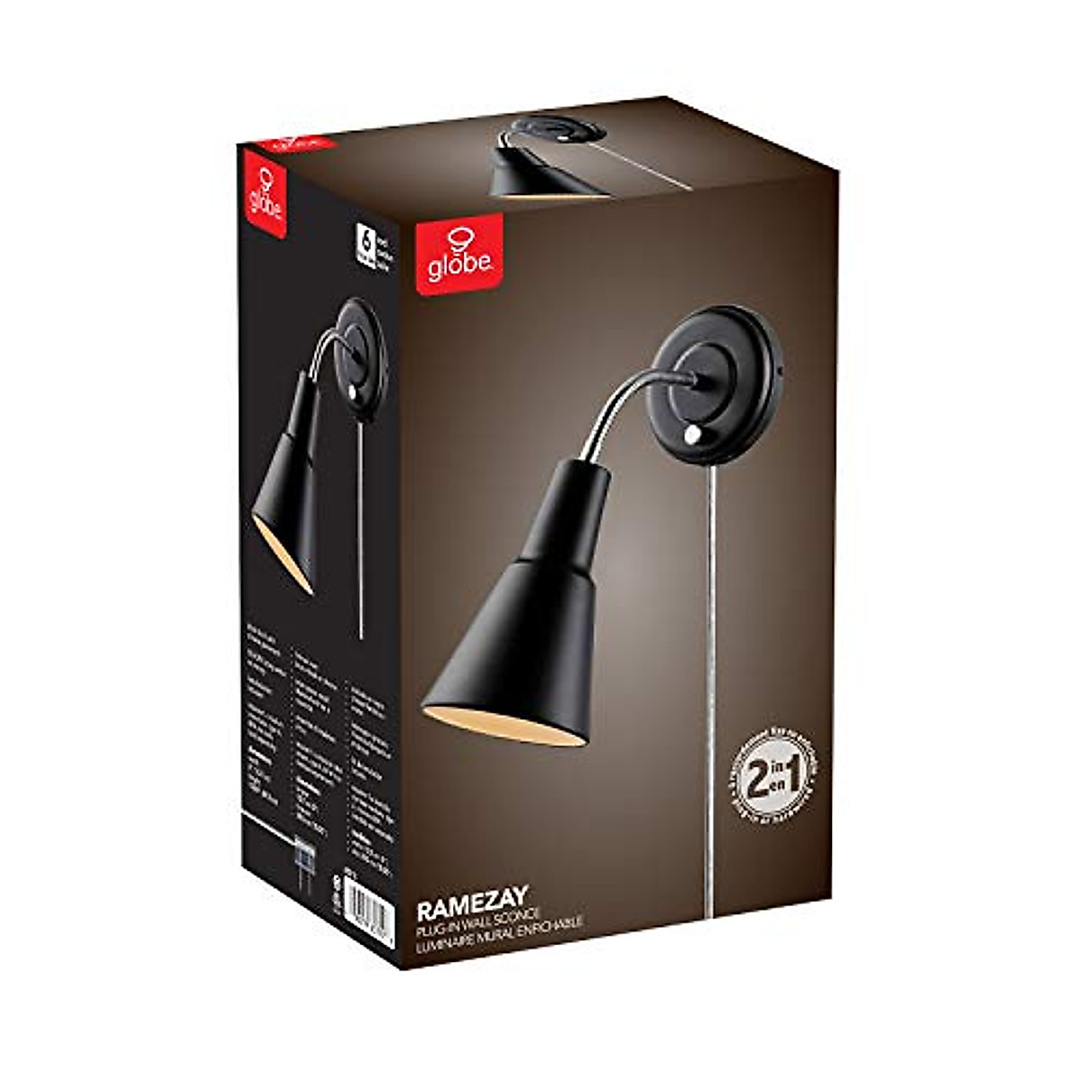 Globe Electric 65312 Ramezay Gooseneck Sconce, Matte Black