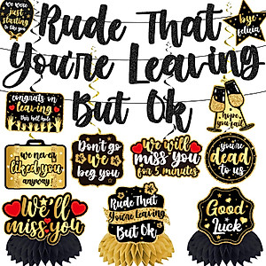 Rude That You're Leaving But Ok Banner Hanging Swirls Centerpieces, Going Away Party Decorations For Coworker Farewell Decorations Party, Gold Glitter Coworker Leaving Decorations, Retirement Party