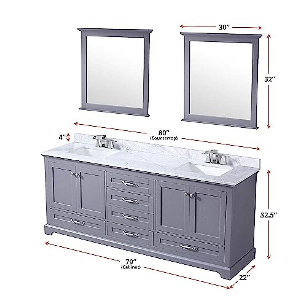 Lexora Dukes 80 in. W x 22 in. D Dark Grey Double Bath Vanity