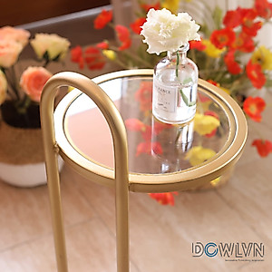 Gold Glass Small Drink Snack Accent Martini Table, C Shaped Side End Table, No-Assembly, 10" D x 28.5" H