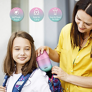 17 oz Insulated Lunch Containers Hot Food Jar, Wide Mouth Lunch Thermo for Kids Adults, Vacuum Stainless Steel Lunch Box With Handle Folding Spoon for School, Office (Blue-Pink)