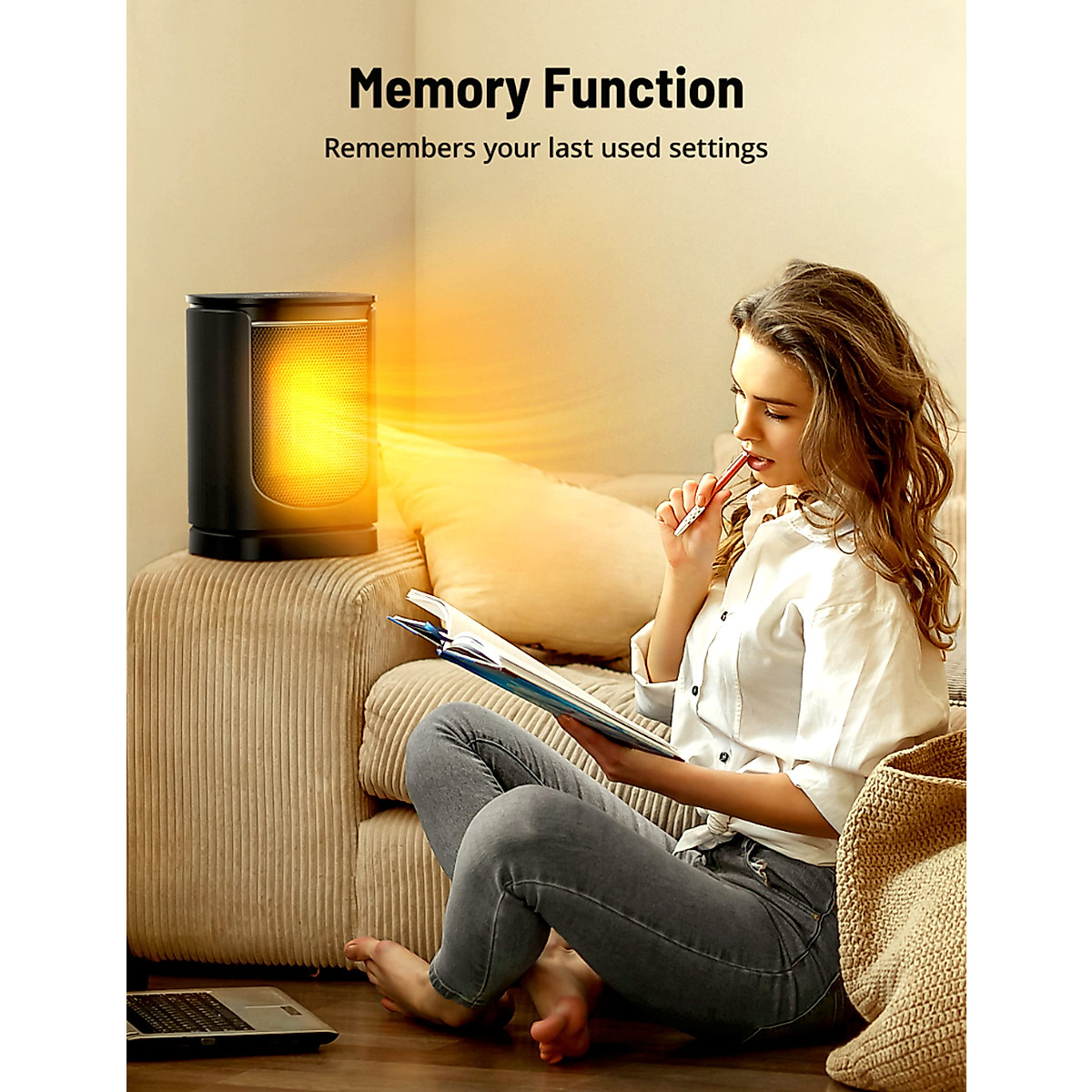 Space Heater for Indoor Use, Electric Ceramic Heater, 3 Modes, 12h Timer, Fast Heating Portable Heater, 70°Oscillating Heater with Tip-over & Overheating Protection for Living room, Office, Bedroom