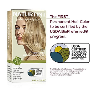 Naturtint 9N Honey Blonde Permanent Hair Color (Pack of 1), Ammonia Free, Vegan, Cruelty Free, up to 100% Gray Coverage, Long Lasting Results (Packaging may vary)