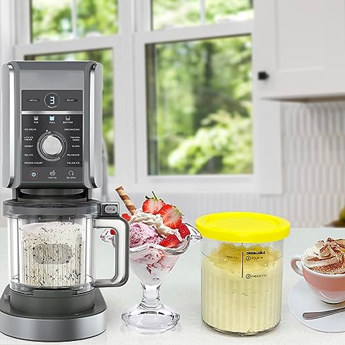 CUTIECLUB 4 Ice Cream Pint Containers 24oz and Lids for Ninja Creami NC500 NC501 Series Deluxe ice Cream Makers, and 12 Pack 5 oz Square Clear Plastic Dessert Cups with Spoons Set