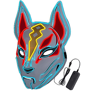 Diximus Halloween Masks - Fox Drift Mask - LED mask - Light up Mask for Halloween Cosplay Game Party Props – Mask for Man Woman Boys Girls Red White