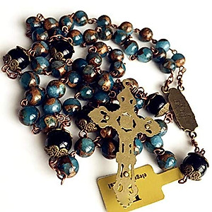 elegantmedical Football STONE bead Black Obsidian Our Lady Of Guadalupe Medal Rosary Jesus Christ Cross CRUCIFIX CATHOLIC NECKLACE