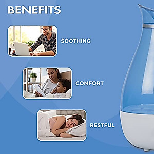 HealthWise Cool Mist Ultrasonic Humidifier | For Medium Size Rooms | No Filter Required | 24 Hour Run Time, Blue, 2.6L