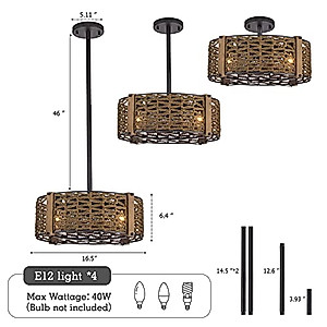 Farmhouse Caged Ceiling Fan with Lights Remote Control, Low Profile Bedroom Ceiling Fans, Industrial 17 Inch Ceiling Fans for Kitchen, Bedroom, Dining Room
