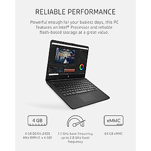 HP Stream 14" HD Touchscreen, Intel Celeron Dual-Core Processor, 4GB DDR4 Memory,192GB Storage (64GB eMMC+128GB Card),WiFi,Webcam,Bluetooth,1-Year Microsoft 365, Windows 10 S, Jet Black|TGCD Bundle