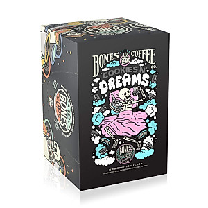 Bones Coffee Company Flavored Coffee Bones Cups Cookies 'N Dreams | 12ct Single-Serve Coffee Pods Compatible With 1.0 & 2.0 Keurig Coffee Maker | Chocolate Cookie & Vanilla Ice Cream Coffee Flavor