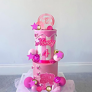 Hot Pink Girl Cake Toppers with Pink Gold Balls Mirror Ball Doll Cake Toppers for Wedding Baby Shower Anniversary Girl Birthday Themed Party Supplies (Style 2)