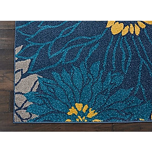 Nourison Passion Blue 6'7" x 9'6" Area-Rug, Floral, Farmhouse, Easy-Cleaning, Non Shedding, Bed Room, Living Room, Dining Room, Kitchen, (7' x 10')