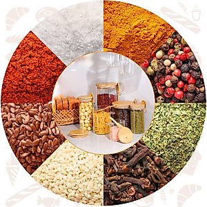 Hushee 6 Pieces of Glass Storage Jars, Clear Glass Food Storage Containers with Airtight Bamboo Lid and Spoon Glass Jars for Candy,Cookie,Rice,Sugar,Flour,Pasta,Nuts and Spice Jars