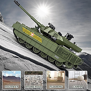 Supdex 1:18 RC Tank, 2.4Ghz Russia T-14 Remote Control Tank Model Toys, 15 Channel Battle Army Tank with Smoke Effects, Light and Sound, Military Toy for Adult, Kid That Shoots BBS and Water Bombs