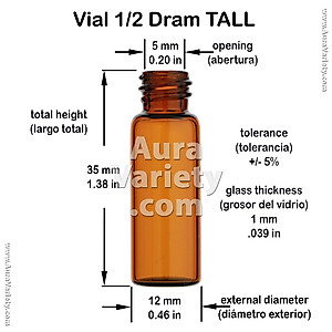 24-Pack 1/2 Dram Amber Vials Tall with Phenolic Black Lined Caps (Oils Perfume Prospecting Hobby Craft)