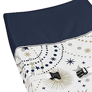 Sweet Jojo Designs Star and Moon Boy or Girl Baby Nursery Changing Pad Cover - Navy Blue, Gold, and Grey Celestial Sky Stars Gender Neutral Unisex