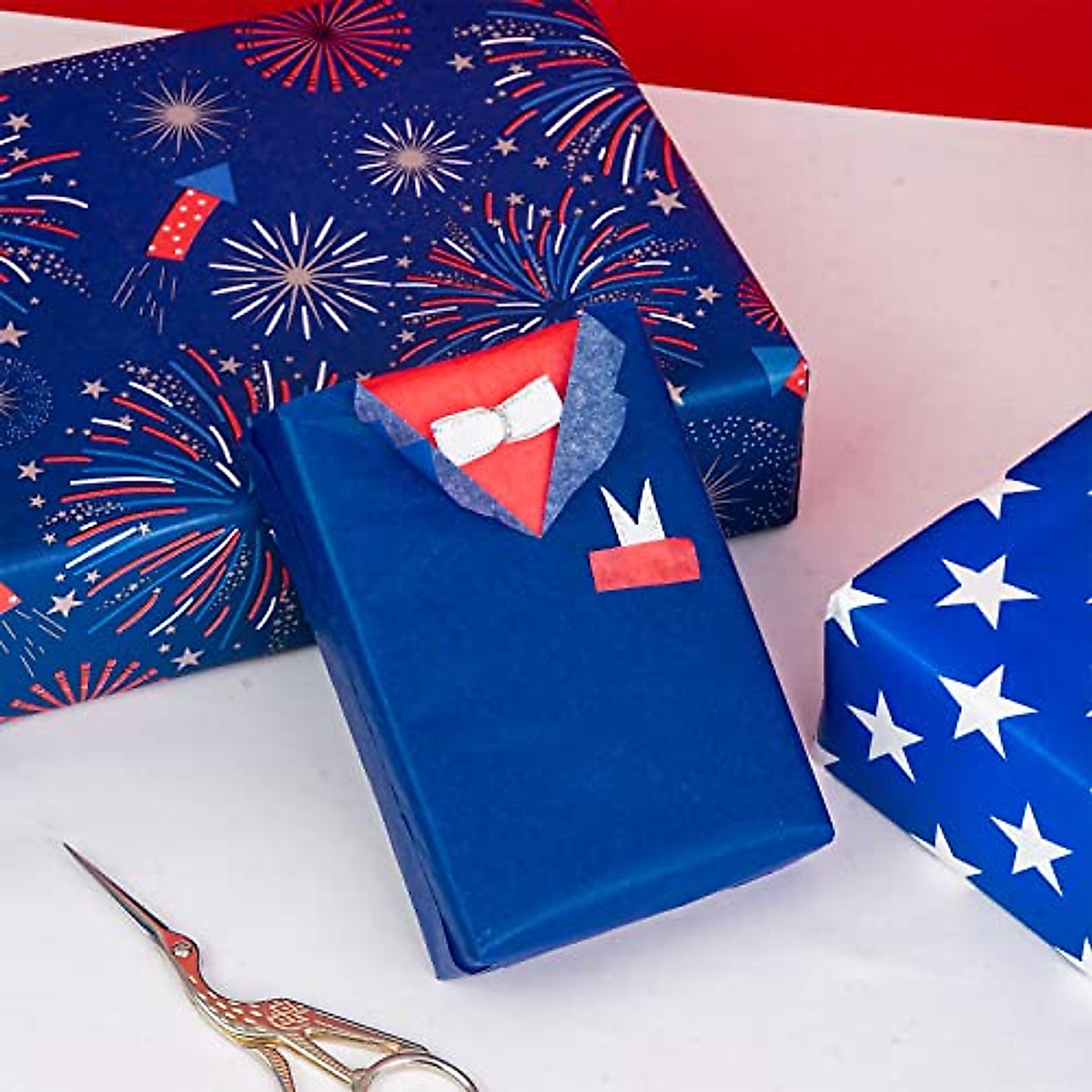 WRAPAHOLIC Wrapping Tissue Paper - 60 Sheets 14 x 20 Inch Blue Red White Tissue Paper Bulk for Independence Day Gift Wrapping, Arts & Crafts, Packing and Decorations