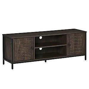 HOMCOM TV Stand for TVs up to 60", Industrial Entertainment Center Cabinet with Storage Shelves for Living Room or Bedroom, Dark Walnut