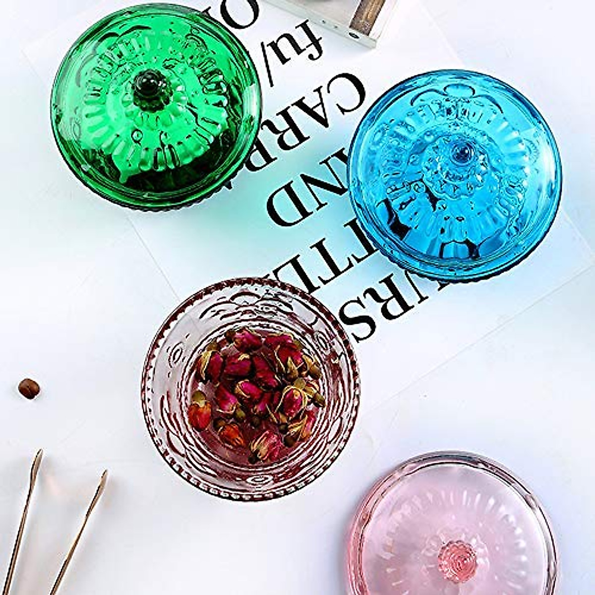 Gaolinci Phalaenopsis Embossed Glass Candy Jar, Stained Glass Food Jar with Lid