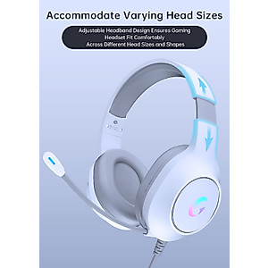 syndesmos CM7002 Gaming Headset for PS5, PS4, PC, Mac, Switch, Xbox Series, Surround Sound RGB Gaming Headphones with Noise Canceling Microphone, 50MM Dynamic Drivers, 3.5MM Audio Jack, Light White