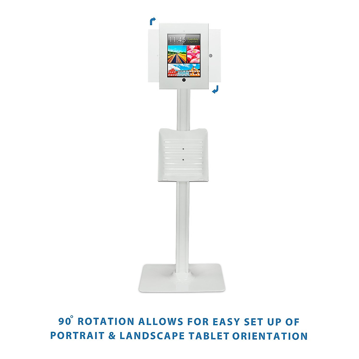 Mount-It! Anti-Theft iPad Floor Stand | Contact-Less iPad Floor Kiosk | Adjustable Locking Secure iPad Floor Mount with Document Tray for iPad 10.2 and 10.5, White