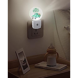 Night Light Plug into Wall, LED Nightlights Easter Green Truck with Eggs and Bunny Wood Grain Small Nightlight Auto Dusk-to-Dawn Sensor Lamp LED Night Lights for Kid's Bedroom, Bathroom
