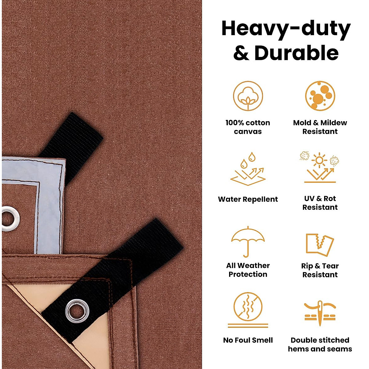 WHITEDUCK Canvas Tarp Heavy Duty Waterproof 18 oz. Mold & UV Resistant, Rustproof Grommets, Industrial & Commercial Cloth Tarp (Cut Size: 7'x9', Finished Size: 6'6" x 8'6", Olive)…