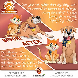 Best Paw Nutrition - Pure Salmon Soft Gels for Dogs & Cats - Omega 3 Capsules Supplement - Skin & Coat, Eyes, Heart Health - Immune Support Vitamins Pets Love - 500mg