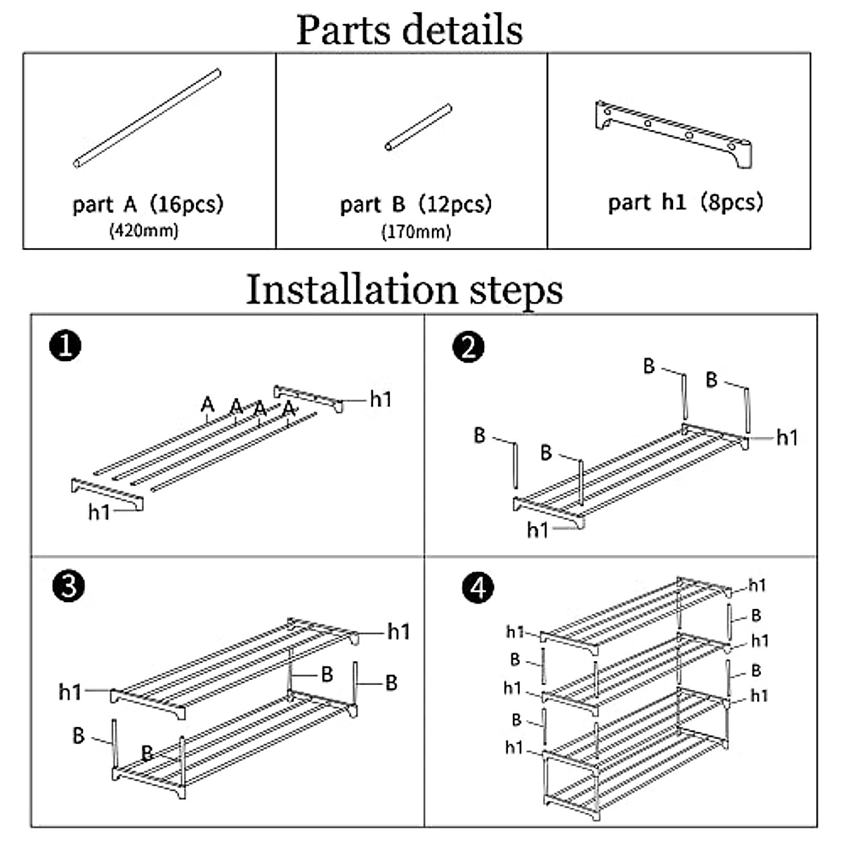 SOKOSEN 4-Tier Small Shoe Rack, Metal Stackable Kids Shoe Shelf Storage Zapateras Organizer,Narrow Shoe Rack Sturdy for Closet Hallway Entryway Living Room Bedroom (Black)