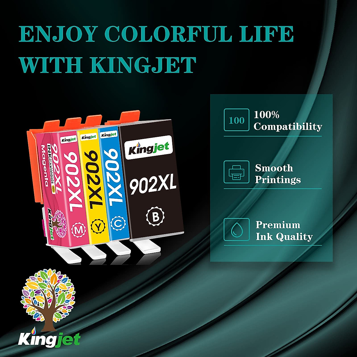 Kingjet 902XL Ink Cartridges for HP Printers Replacement for HP 902XL 902 902 XL Combo Pack for HP Officejet Pro 6978 6968 6970 6958 6962 6975 6960 6954 Printer, 4 Pack for HP 902 Ink Cartridges