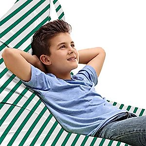 Lunarable Green Lounger Chair Bag, Diagonally Striped Pattern Fresh Forest Colors Simple Contemporary Display, High Capacity Storage with Handle Container, Lounger Size, Forest Green White