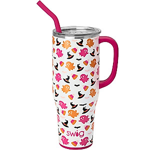 Swig Life 40oz Mega Mug |Discontinued Prints | Extra Large Insulated Tumbler with Handle and Straw, Cup Holder Friendly, Dishwasher Safe, Stainless Steel Travel Mugs (Hey Boo)
