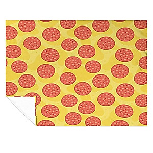 Pepperoni Pizza Pattern Flannel Fleece Throw Blanket Soft Warm Lightweight Fuzzy Plush Blankets for Bed Couch Sofa 70"x80"